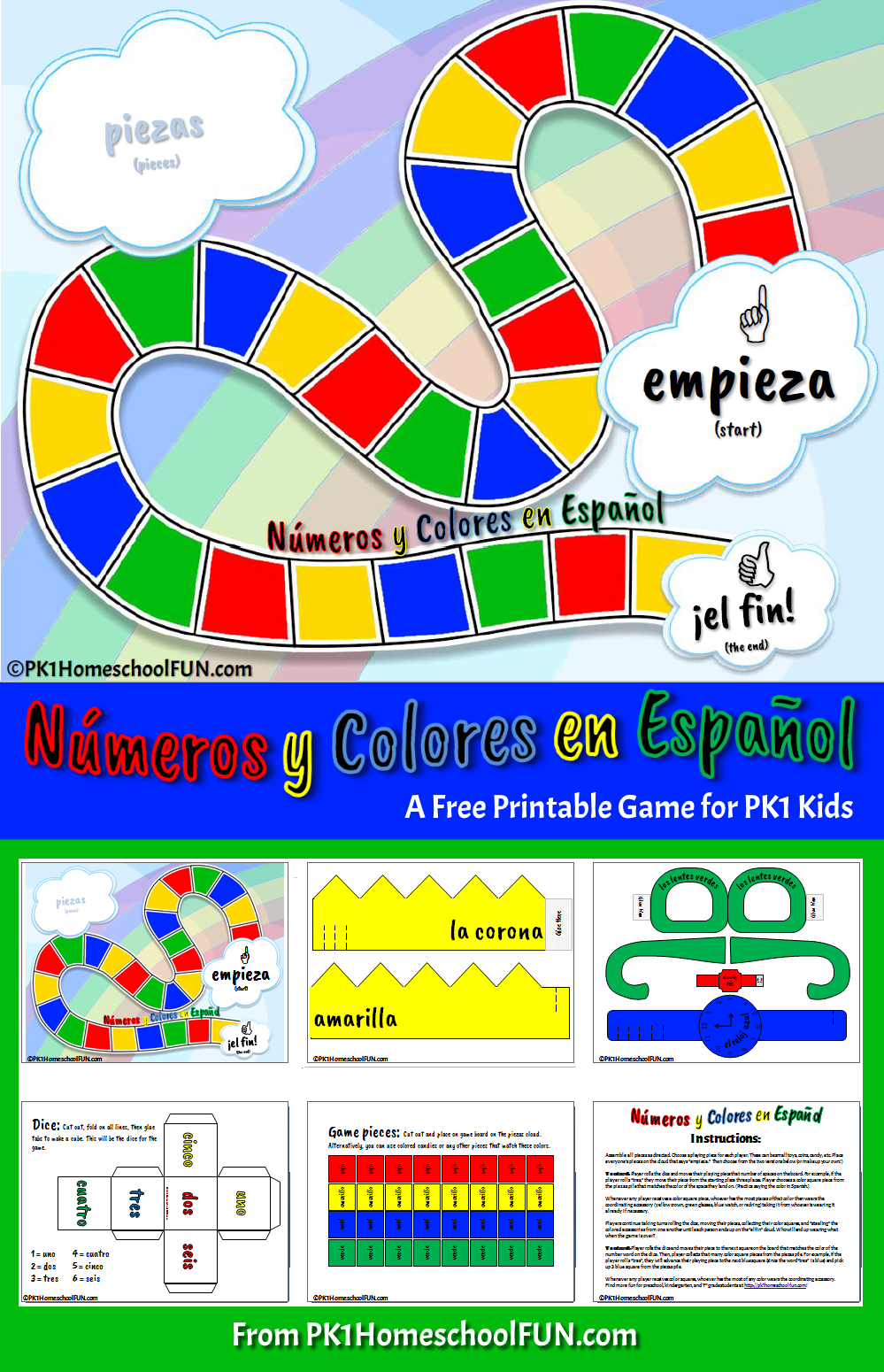Free Printable Spanish Numbers Colors Game PK1Kids Free Printable Spanish Numbers Colors Game PK1Kids