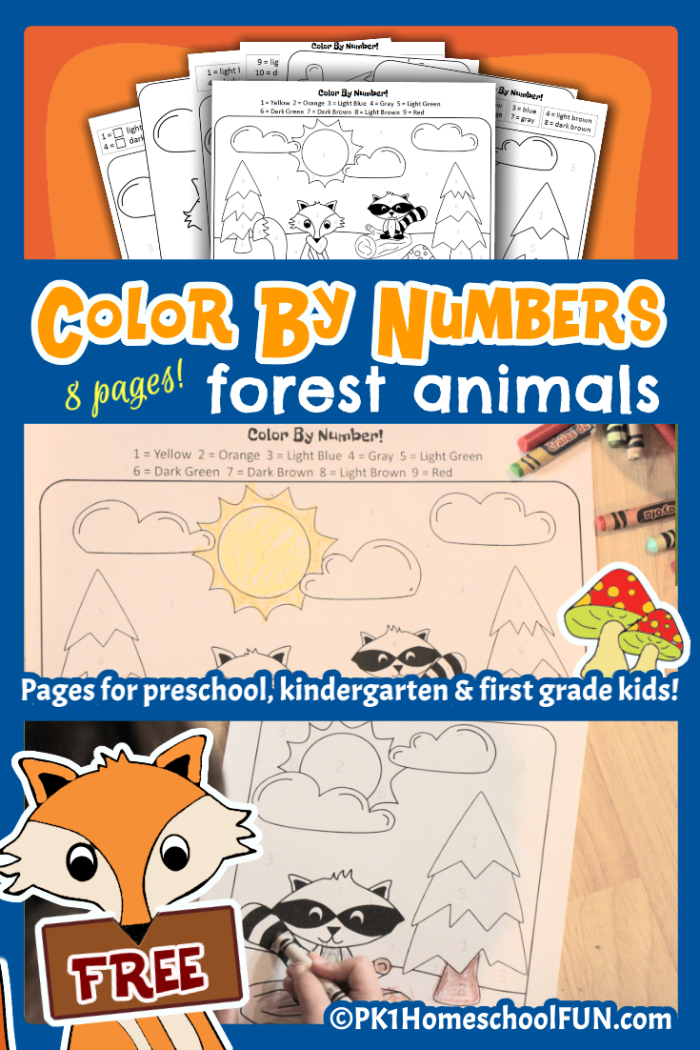 Color By Numbers Forest Animals Printable - PK1Kids