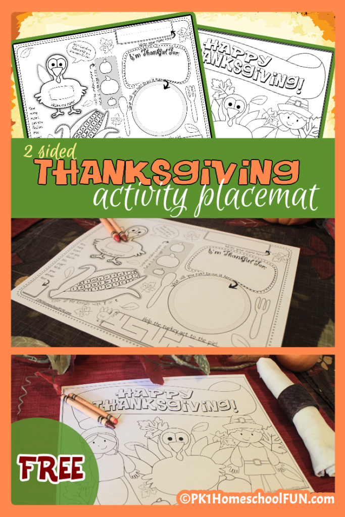 Thanksgiving Activity Placemat & Coloring Page - PK1Kids