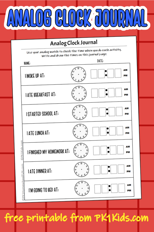 Analog Clock Journal - Learn Time With An Analog Clock or Watch - PK1Kids