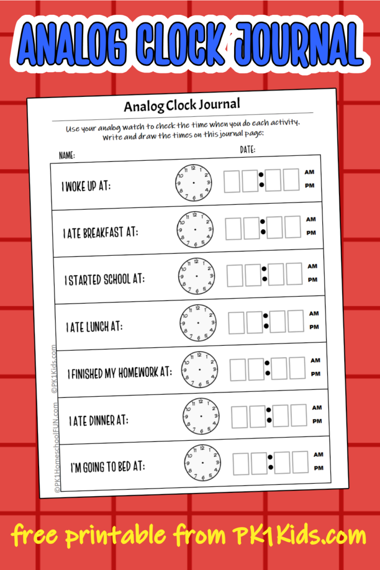 Analog Clock Journal - Learn Time With An Analog Clock or Watch - PK1Kids