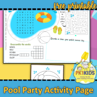Summer Fun Activity Pages - Pool Party - PK1Kids